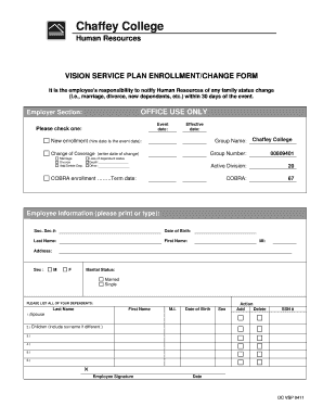 Fillable Online chaffey VISION SERVICE PLAN ENROLLMENT/CHANGE FORM Fax ...
