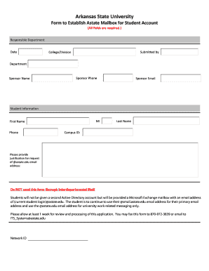 Fillable Online astate Form to Establish Astate Mailbox for Student ...