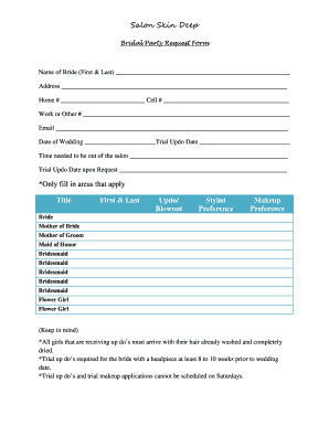 Fillable Online Bridal Request Form Fax Email Print - pdfFiller