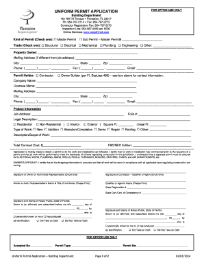 Fillable Online plantation UNIFORM PERMIT APPLICATION Fax Email Print ...