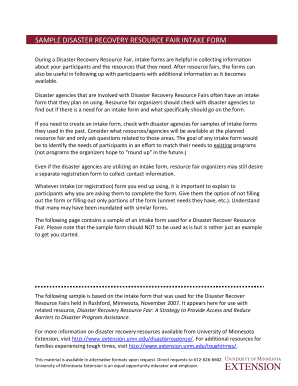 Fillable Online extension umn SAMPLE DISASTER RECOVERY RESOURCE FAIR ...