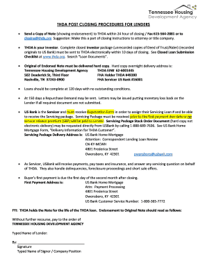 Fillable Online THDA POST CLOSING PROCEDURES FOR LENDERS Fax Email ...
