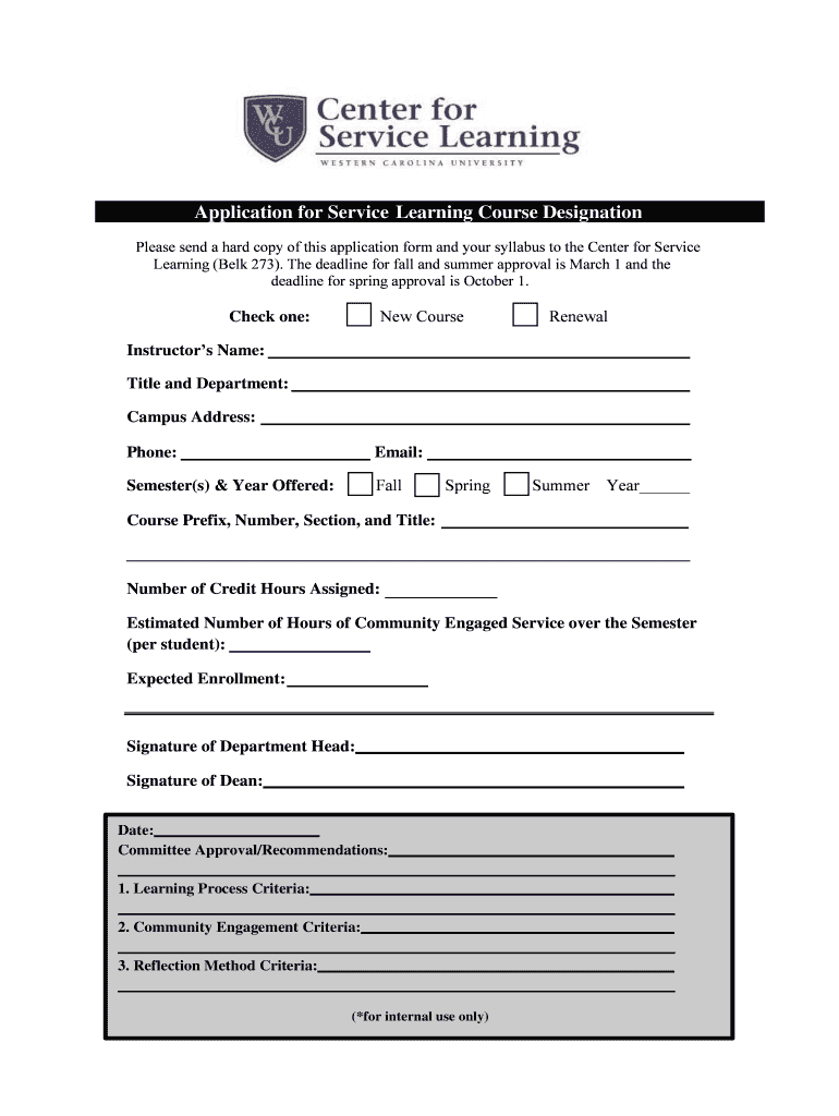 Fillable Online wcu Service Learning Course Fax Email Print - pdfFiller