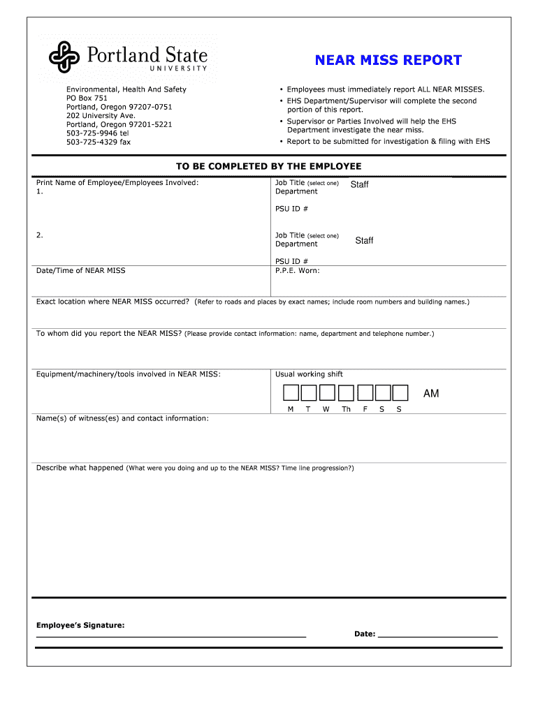 Fillable Online pdx PSU NEAR MISS report DRAFT.jaqua Fax Email Print - pdfFiller
