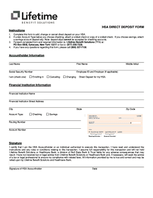 Fillable Online HSA DIRECT DEPOSIT FORM Instructions Fax Email Print ...