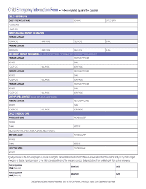 Fillable Online Child Emergency Information Form To be completed by ...