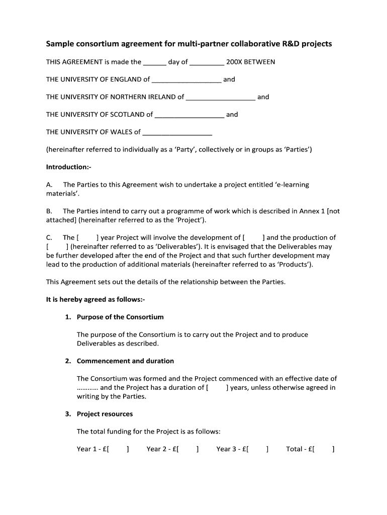 Fillable Online ucl ac Sample consortium agreement for multi-partner ...