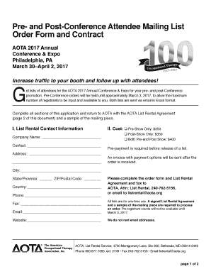 Fillable Online Pre- and Post-Conference Attendee Mailing List Fax ...