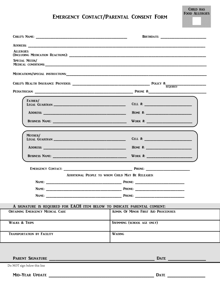 Fillable Online Child s Name: Fax Email Print - pdfFiller