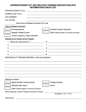 Fillable Online apprenticeship ojt and related training instruction ...