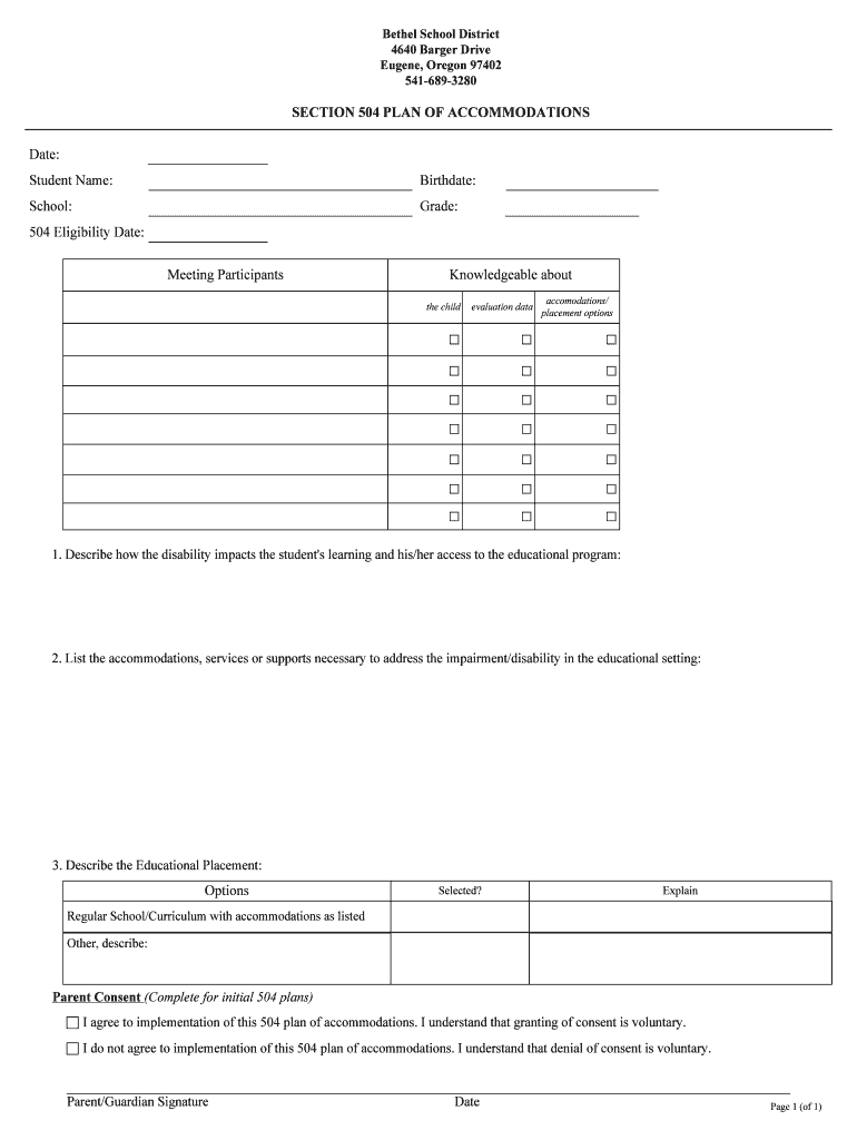 Fillable Online 163 41 16 SECTION 504 PLAN OF ACCOMMODATIONS Fax Email ...