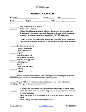 Fillable Online PENDING CHECKLIST - realestategradschool.com Fax Email ...