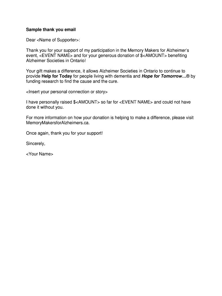 Fillable Online Sample thank you email Fax Email Print - pdfFiller