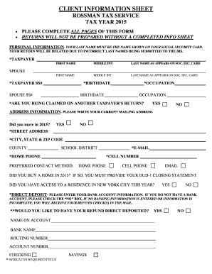 Fillable Online client information sheet - Rossman Tax Fax Email Print ...
