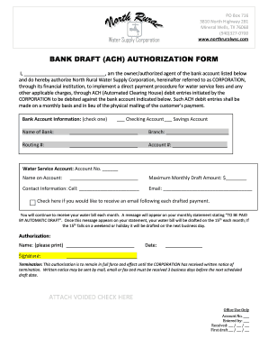 Fillable Online BANK DRAFT (ACH) AUTHORIZATION FORM - North Rural WSC ...