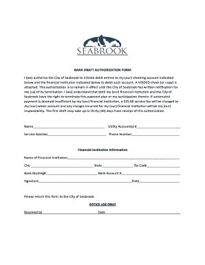 Fillable Online BANK DRAFT AUTHORIZATION FORM - seabrooktx.gov Fax ...