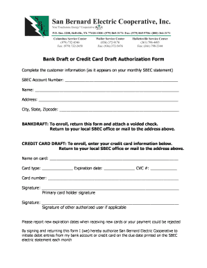Fillable Online Bank Draft or Credit Card Draft Authorization Form Fax ...