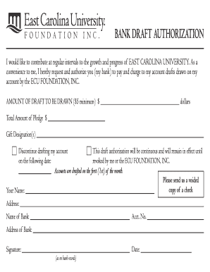 Fillable Online ecu BANK DRAFT AUTHORIZATION - ecu.edu Fax Email Print ...