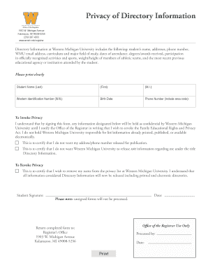 Fillable Online wmich Privacy of Directory Information Fax Email Print ...