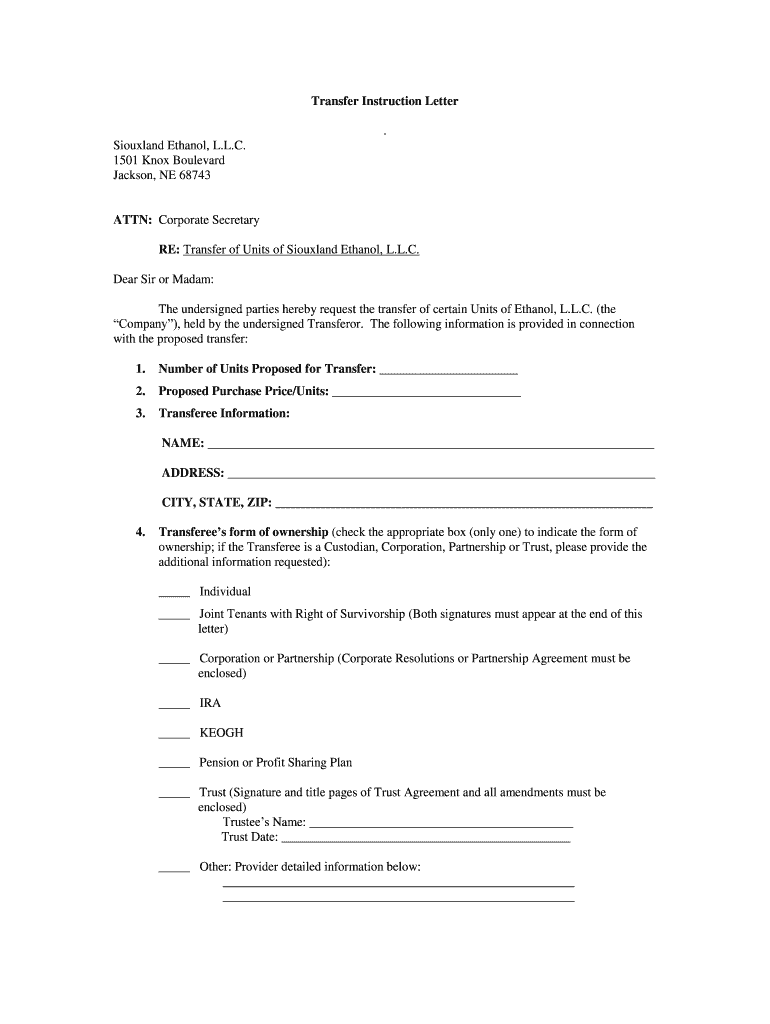 Fillable Online Transfer Instruction Letter Fax Email Print - pdfFiller