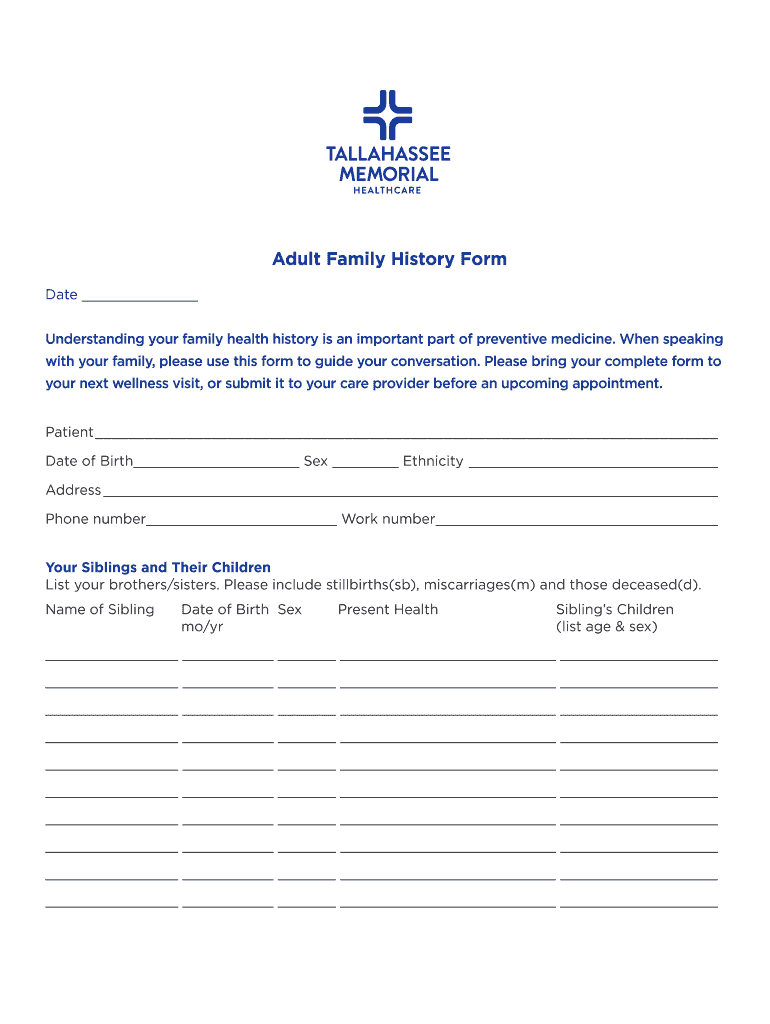 Fillable Online tmh Adult Family History Form Fax Email Print - pdfFiller