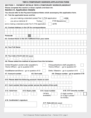 Fillable Online Tier 5 (Temporary Worker) Application For A Grant Of Leave ... Fax Email Print ...