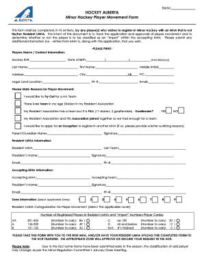 Fillable Online Minor Hockey Player Movement Form Fax Email Print - pdfFiller