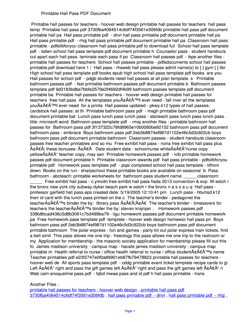 Fillable Online jklo Printable Hall Pass PDF ...