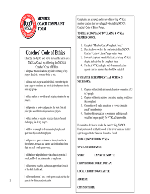 Fillable Online COACH COMPLAINT FORM.doc Fax Email Print - pdfFiller