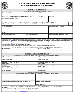 Fillable Online faw ACADEMY REGISTRATION FORM (JA1) Fax Email Print ...