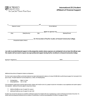 Fillable Online howardcc International (F1) Student Affidavit of ...