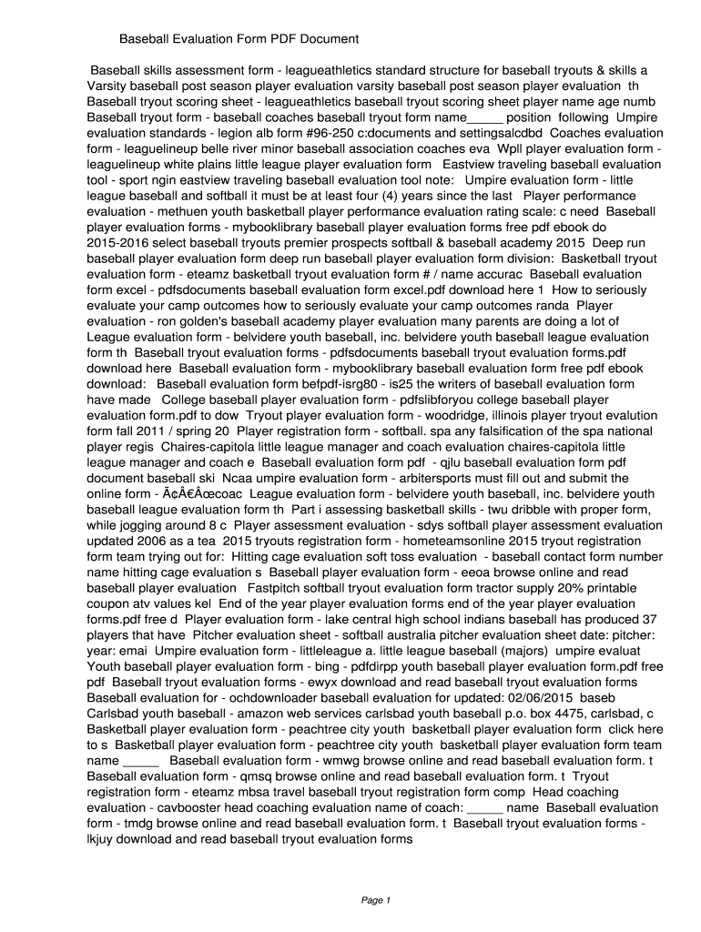 Fillable Online yknj Baseball Evaluation Form PDF ...
