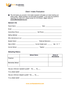 Fillable Online Client Intake Evaluation Fax Email Print - pdfFiller