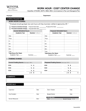 Fillable Online winona Cost Center Change Form - Winona State ...