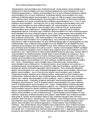 Fillable Online fxkca Early Childhood Recommendation Form. Early ...