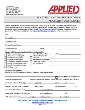 Fillable Online INDUSTRIAL WASTEWATER TREATMENT APPLICATION ...