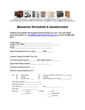 Fillable Online Mezzanine Worksheet & Questionnaire - Industrial ...