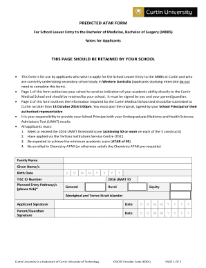 Fillable Online PREDICTED ATAR FORM THIS PAGE SHOULD ... - Courses at ...