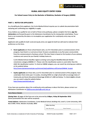 Fillable Online rural and equity entry form - Courses at Curtin ...