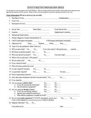 Fillable Online ramapo EVENTS MEETING PREPARATION SHEET - ramapo Fax ...