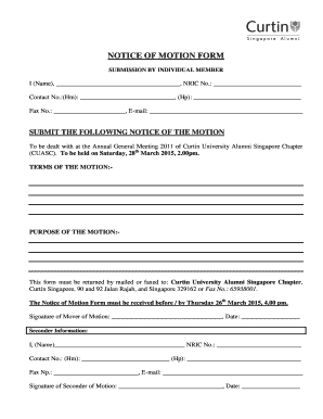 Fillable Online alumni curtin edu notice of motion form - Curtin alumni ...