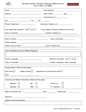 Fillable Online Nursing Facility Transition Program Referral Form Fax ...