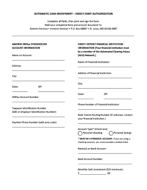 Fillable Online Ameren Automatic Cash Investment - Direct Debit ...