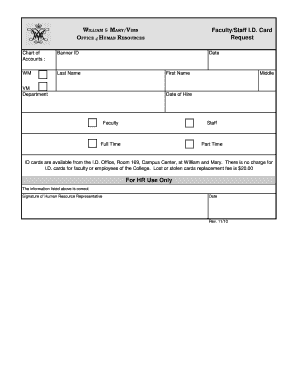 Fillable Online wm Faculty Staff ID Card Request.xlsx Fax Email Print - pdfFiller