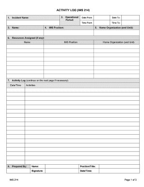 Fillable Online IMS 214: Activity Log Form - Emergency Management ...
