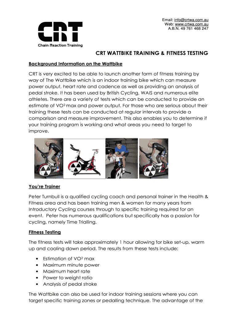 Fillable Online CRT WATTBIKE TRAINING & FITNESS TESTING Fax Email Print ...