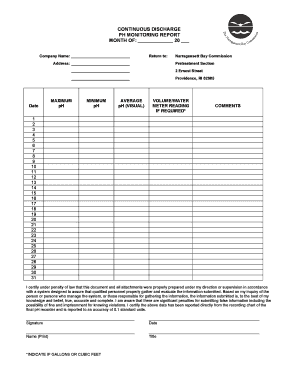 Fillable Online CONTINUOUS DISCHARGE PH MONITORING REPORT MONTH OF: 20 ...