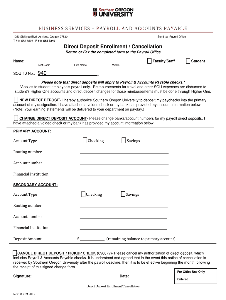 Fillable Online inside sou BUSINESS SERVICES PAYROLL AND ACCOUNTS PAYABLE Fax Email Print ...