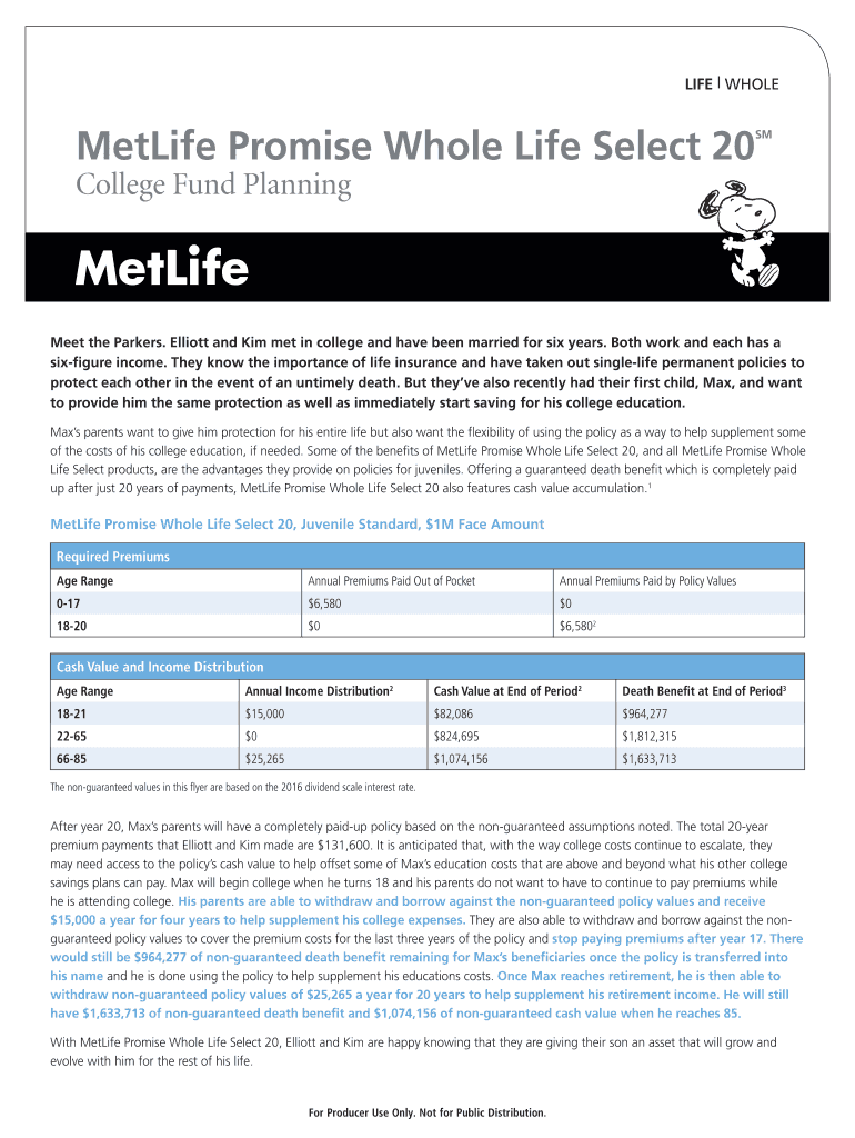 Fillable Online LIFE WHOLE MetLife Promise Whole Life Select 20SM ...