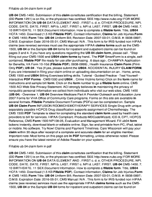 Fillable Online ub 04 claim form in pdf Fax Email Print - pdfFiller